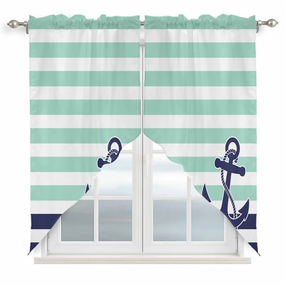 Blue Anchor Swag Curtain Valance for Window 2 Panels Costal Mint Green ...