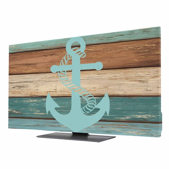 Blue Anchor TV Dust Cover 85 Inch, Turquoise Brown Wood Grain Retro ...