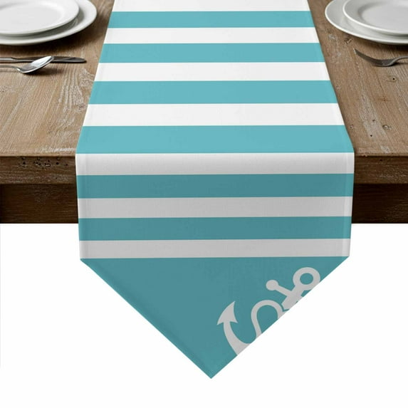 Blue Anchor Table Runner Linen Burlap Table Runner 70 Inches Long ...
