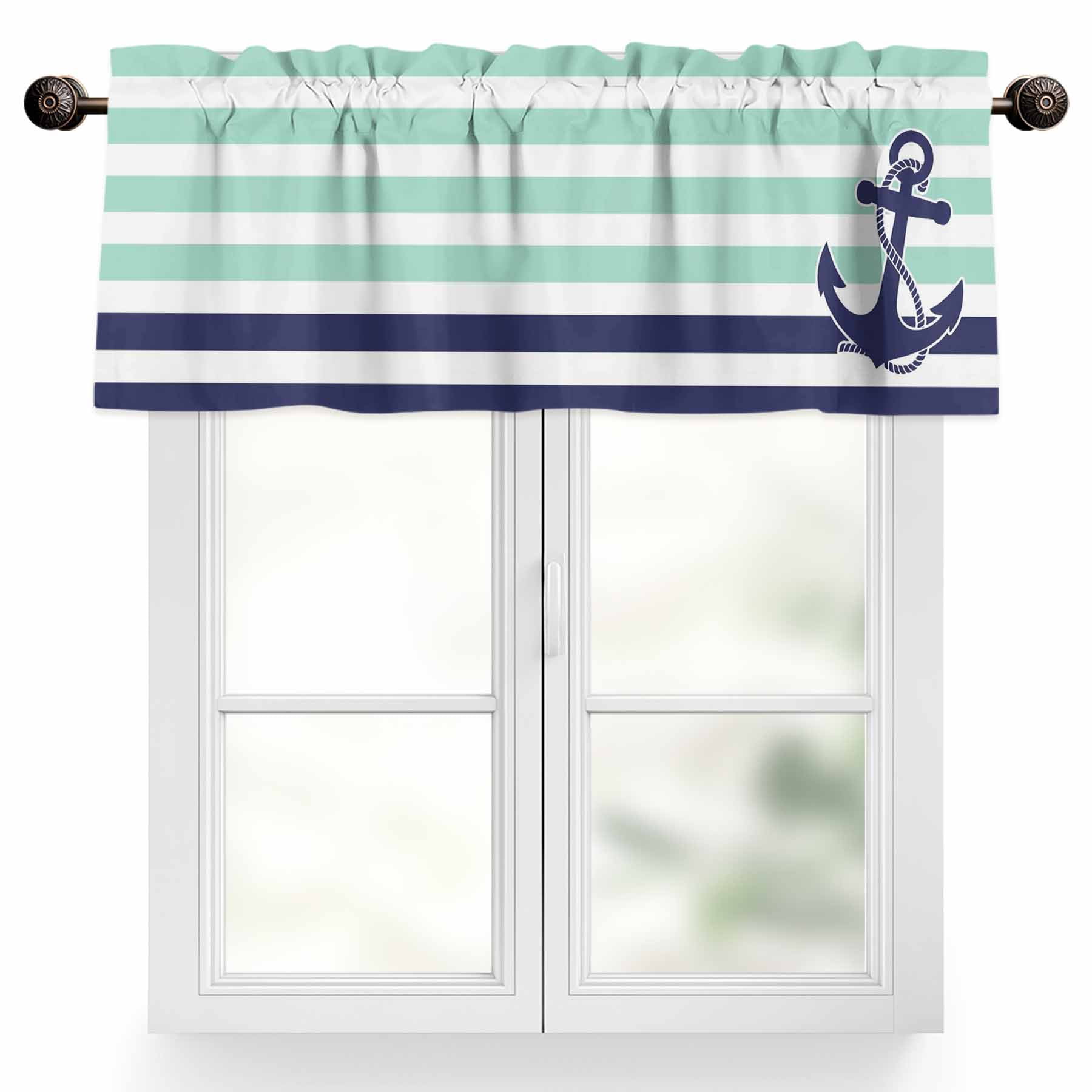 Blue Anchor Valances for Windows, 54 x 18in, Costal Mint Green White ...