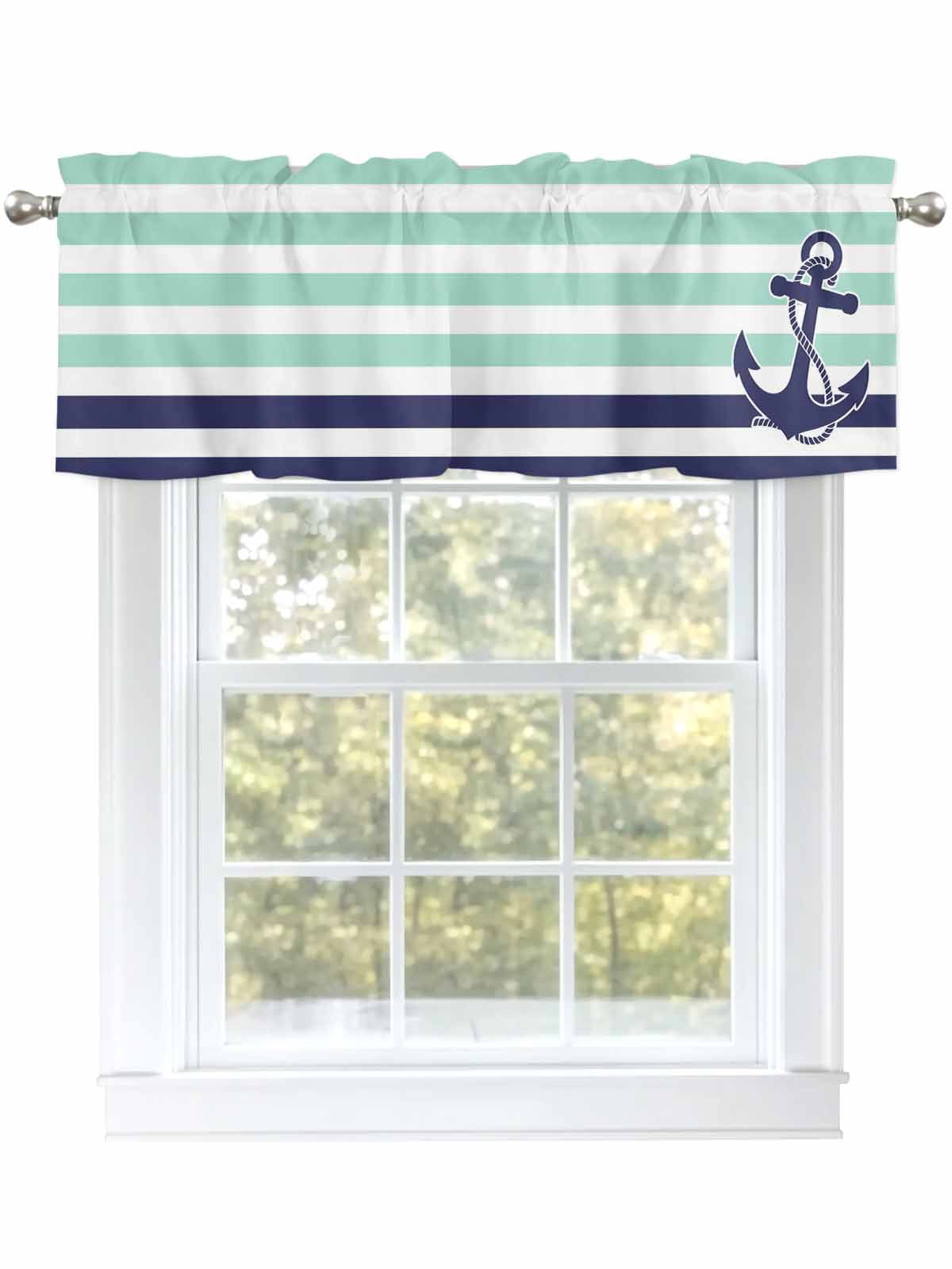 Blue Anchor Valances for Windows Costal Mint Green White Stripes ...