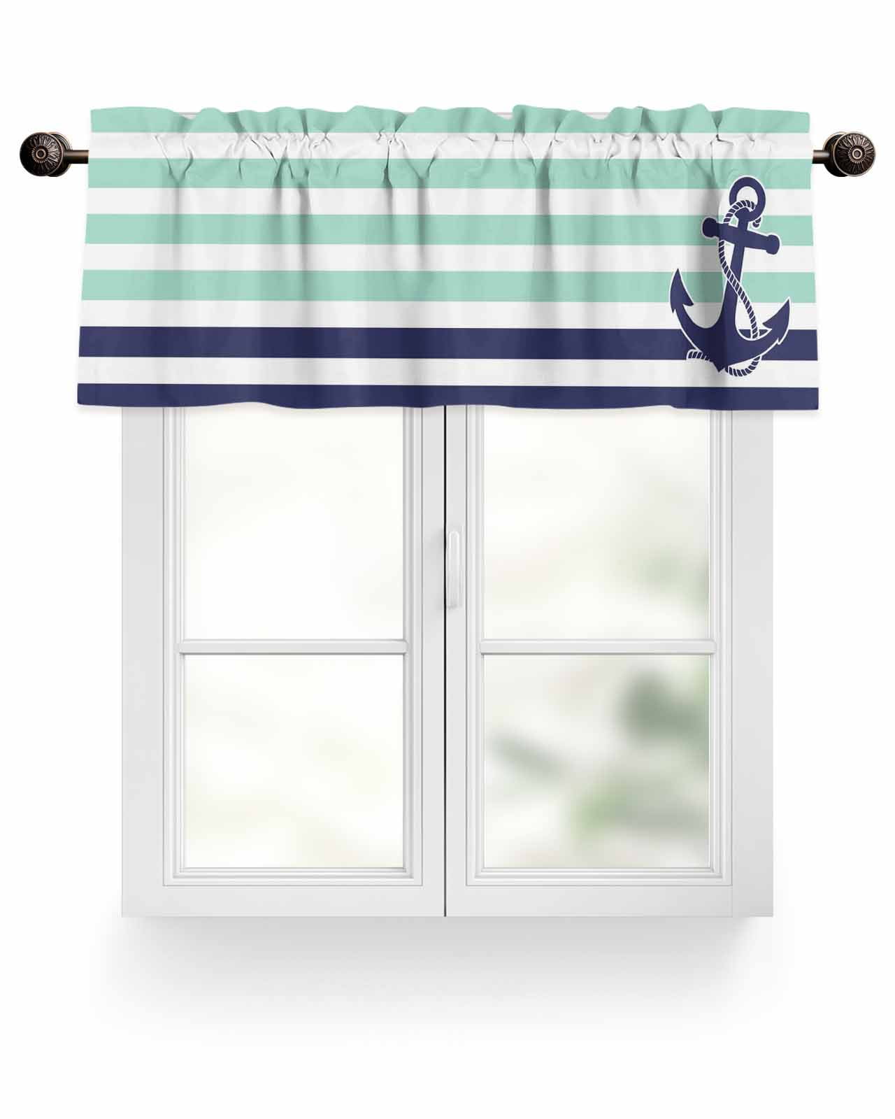 Blue Anchor Valances for Windows Costal Mint Green White Stripes ...