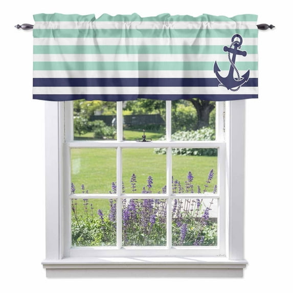 Blue Anchor Valances for Windows, Costal Mint Green White Stripes ...