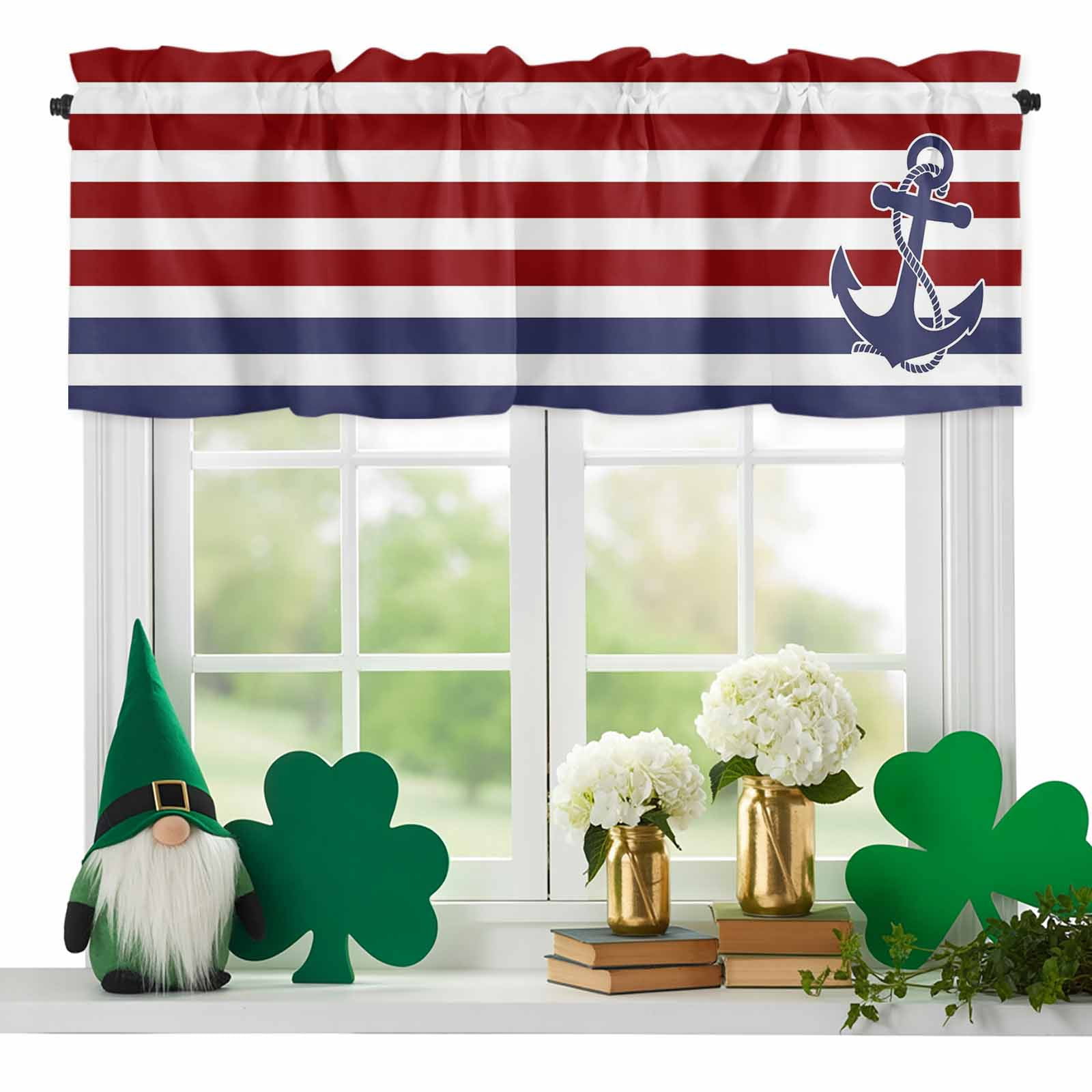 Blue Anchor Valances for Windows, Costal Red White Blue Stripes ...