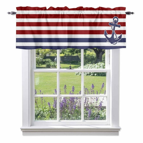 Blue Anchor Valances for Windows, Costal Red White Blue Stripes ...