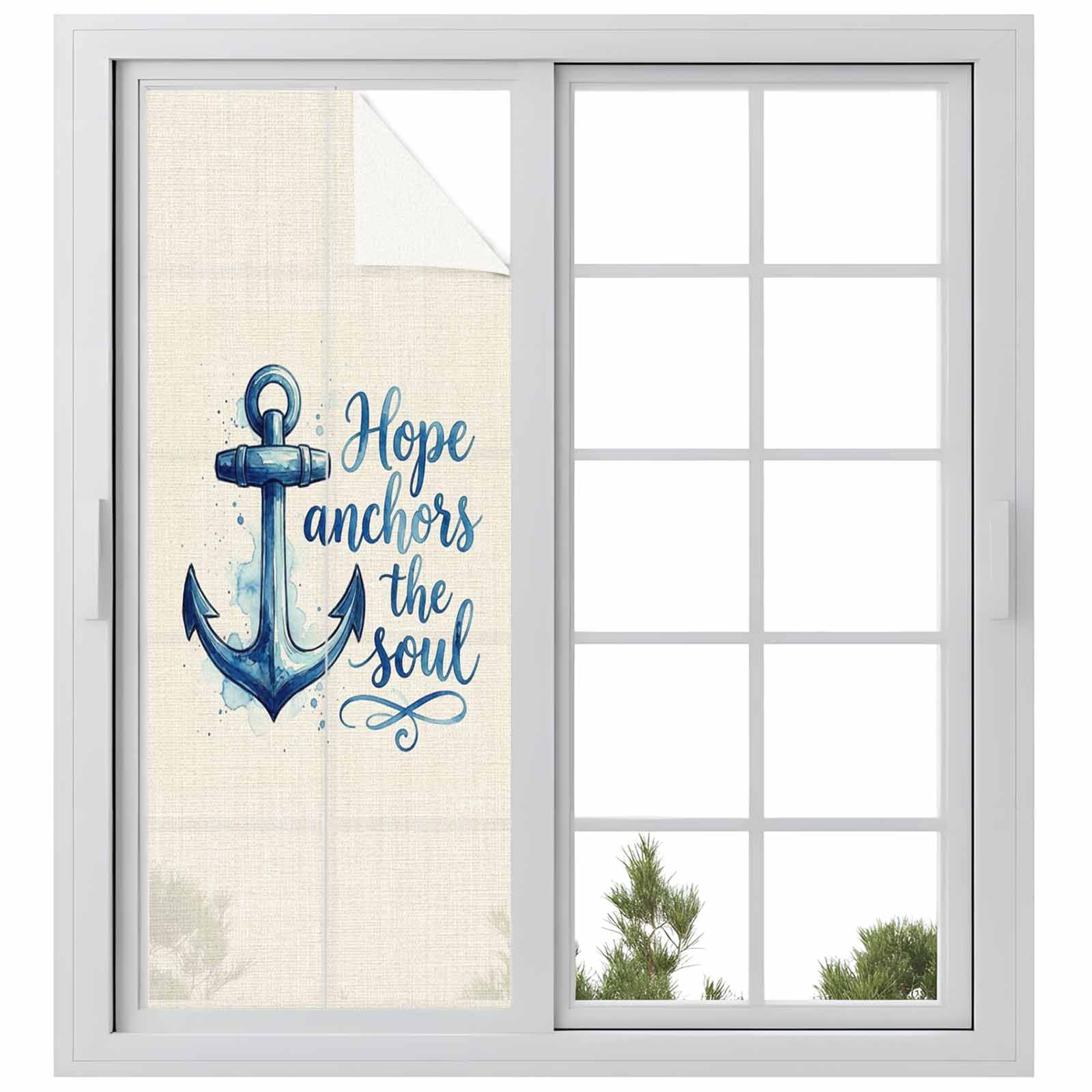 Blue Anchor Window Privacy Film, Watercolor Hope Anchors The Soul Linen ...