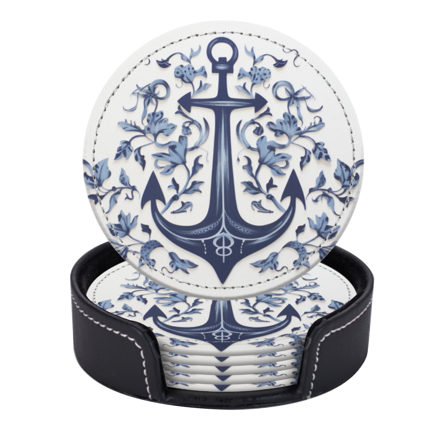 PU Leather Coasters for Drinks Bar Beer,Set of 6 with Holder,Round ...