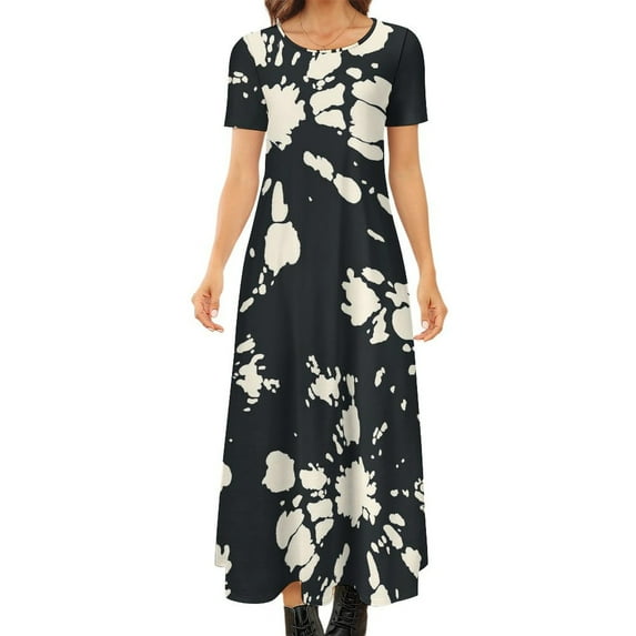 Blue And Black Tie Dye Dress Abstract Art Cute Maxi Dress Street Style ...