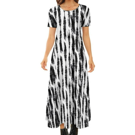 Blue And Black Tie Dye Dress Abstract Art Cute Maxi Dress Street Style ...