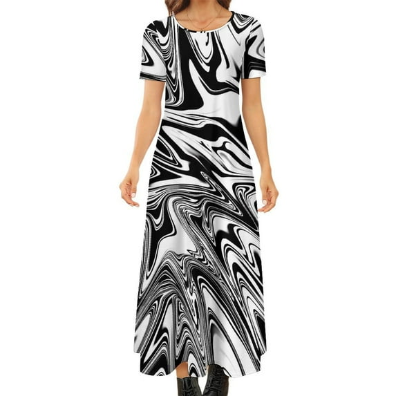 Blue And Black Tie Dye Dress Abstract Art Cute Maxi Dress Street Style ...
