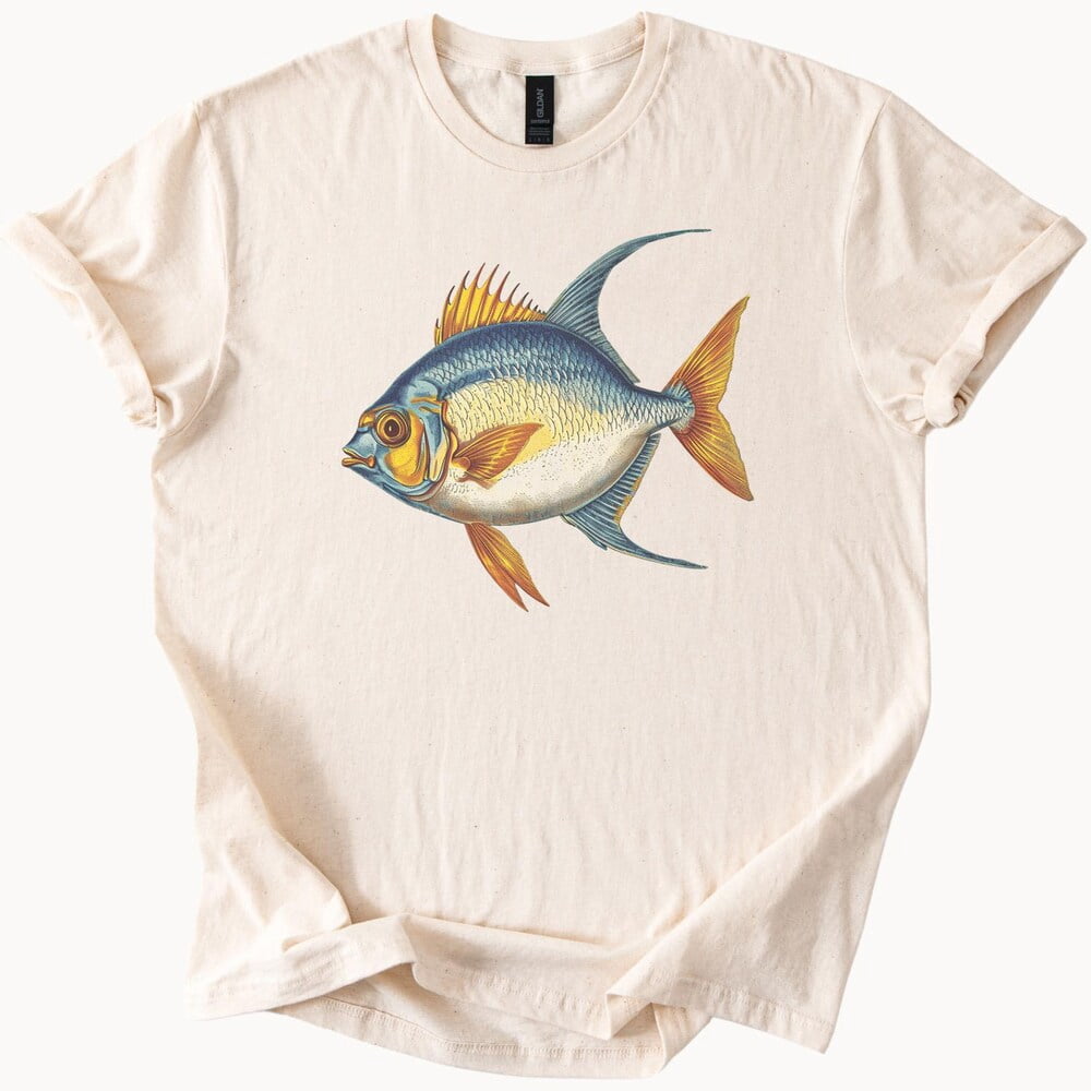 Blue And Gold Fish Graphic Tee Ocean Lover Shirt Aquatic Art Tshirt ...