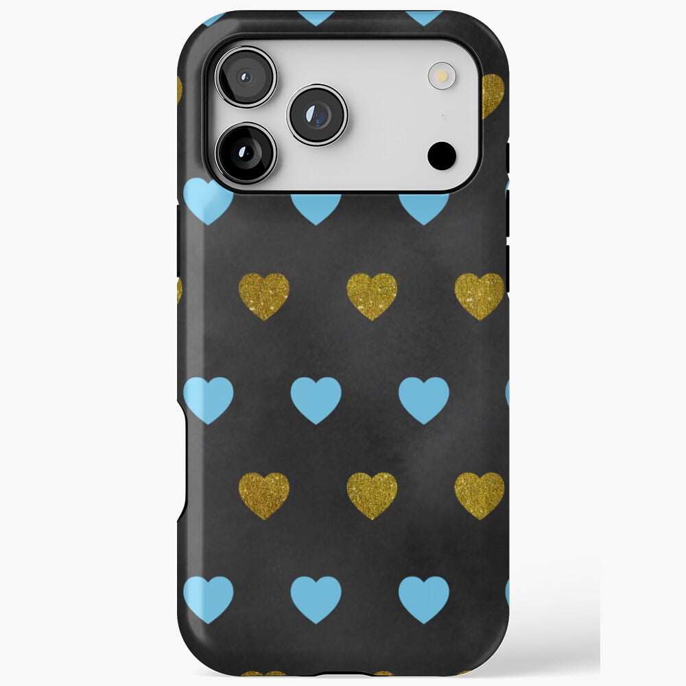 Blue And Gold Hearts Tough Cover iPhone Case 17 16 15 14 13 12 11 Pro ...
