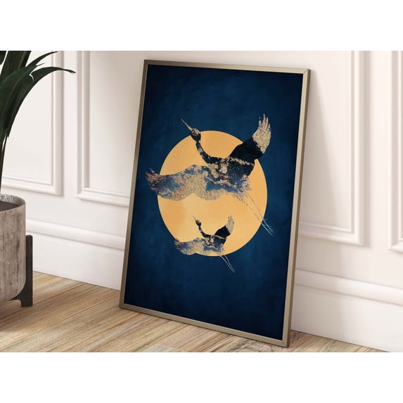 Blue And Gold Japanese Wall Art Indigo Honeycomb Abstract Art Print ...