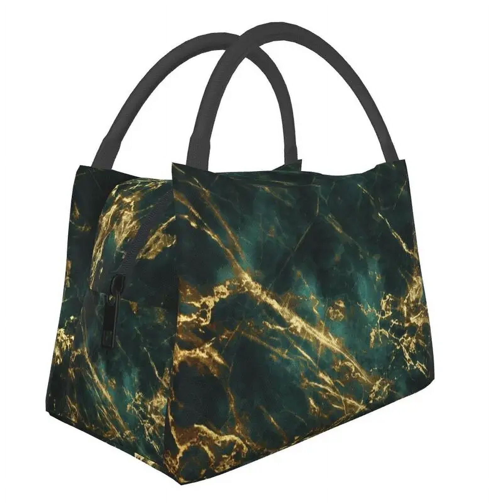 Blue And Gold Marble Texture Insulated Lunch Bags for Women Resuable ...