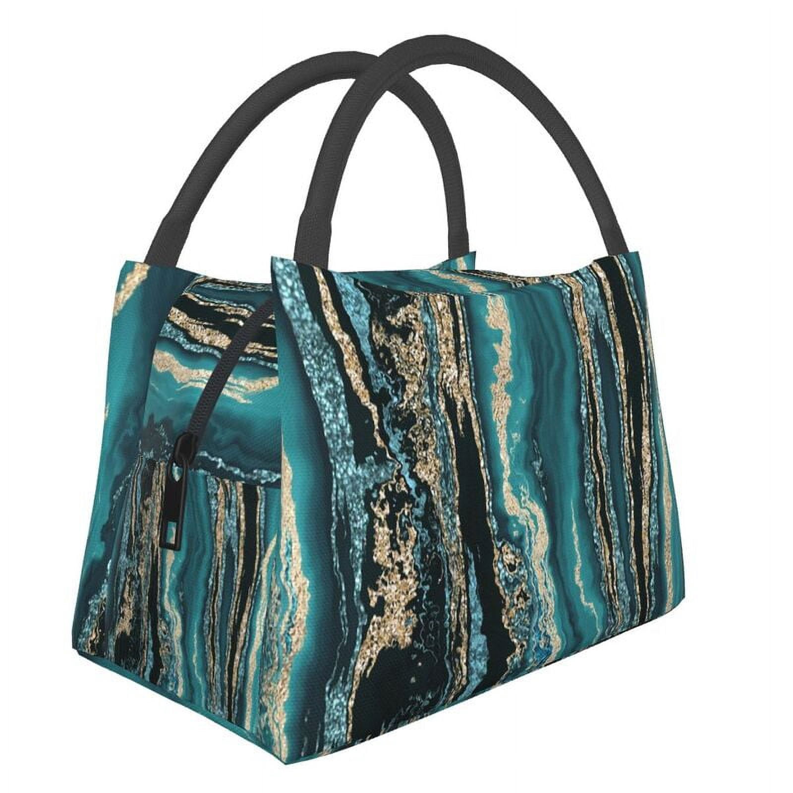 Blue And Gold Marble Texture Portable Lunch Box for Women Waterproof ...