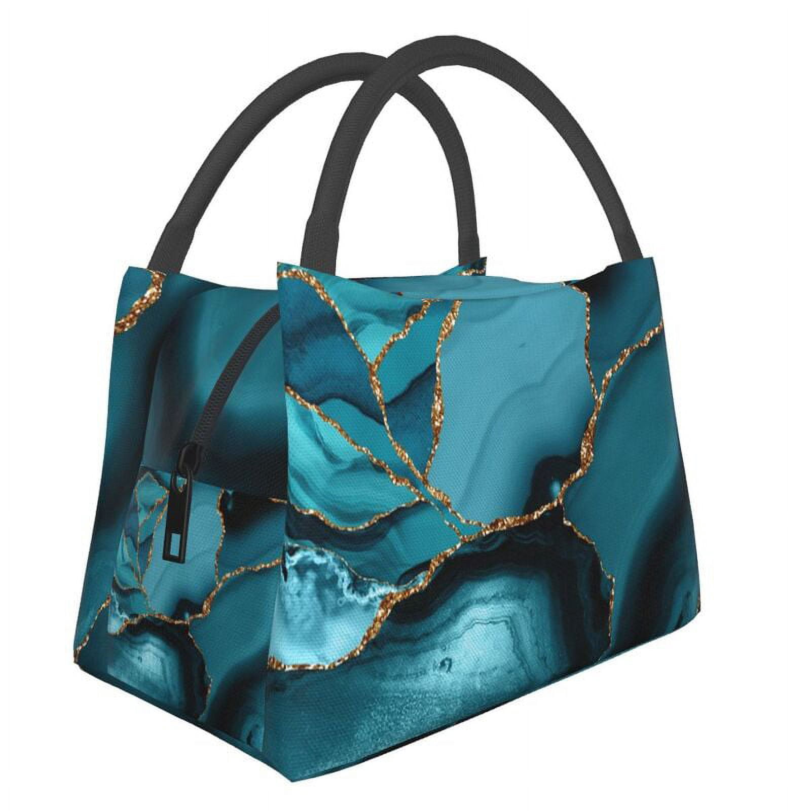 Blue And Gold Marble Texture Portable Lunch Box for Women Waterproof ...