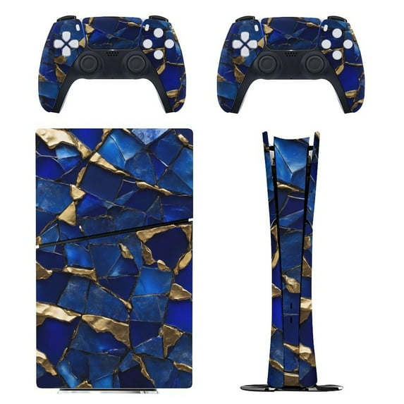 Blue And Gold Mosaic Console Skin Bundle for PS5 Pro Slim Disc ...
