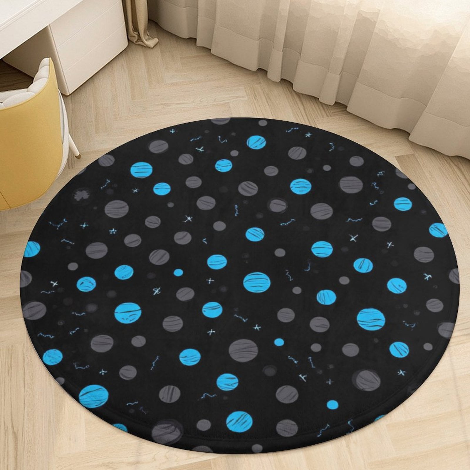 Blue And Gray Polka Dot Pattern Round Area Rugs for Bedroom Living Room ...