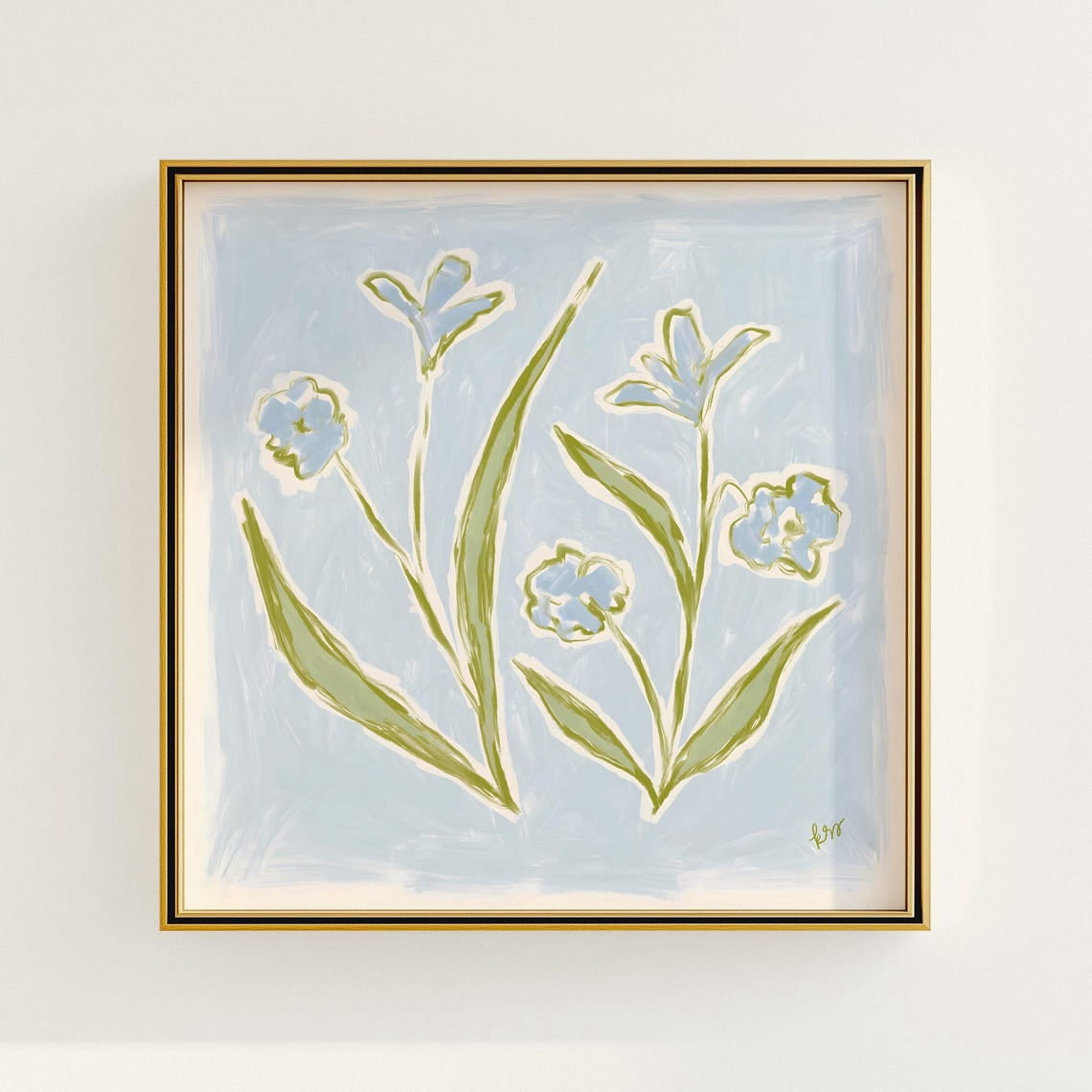 Blue And Green Floral Botanical Poster Grandmillennial Southern Art V19 ...
