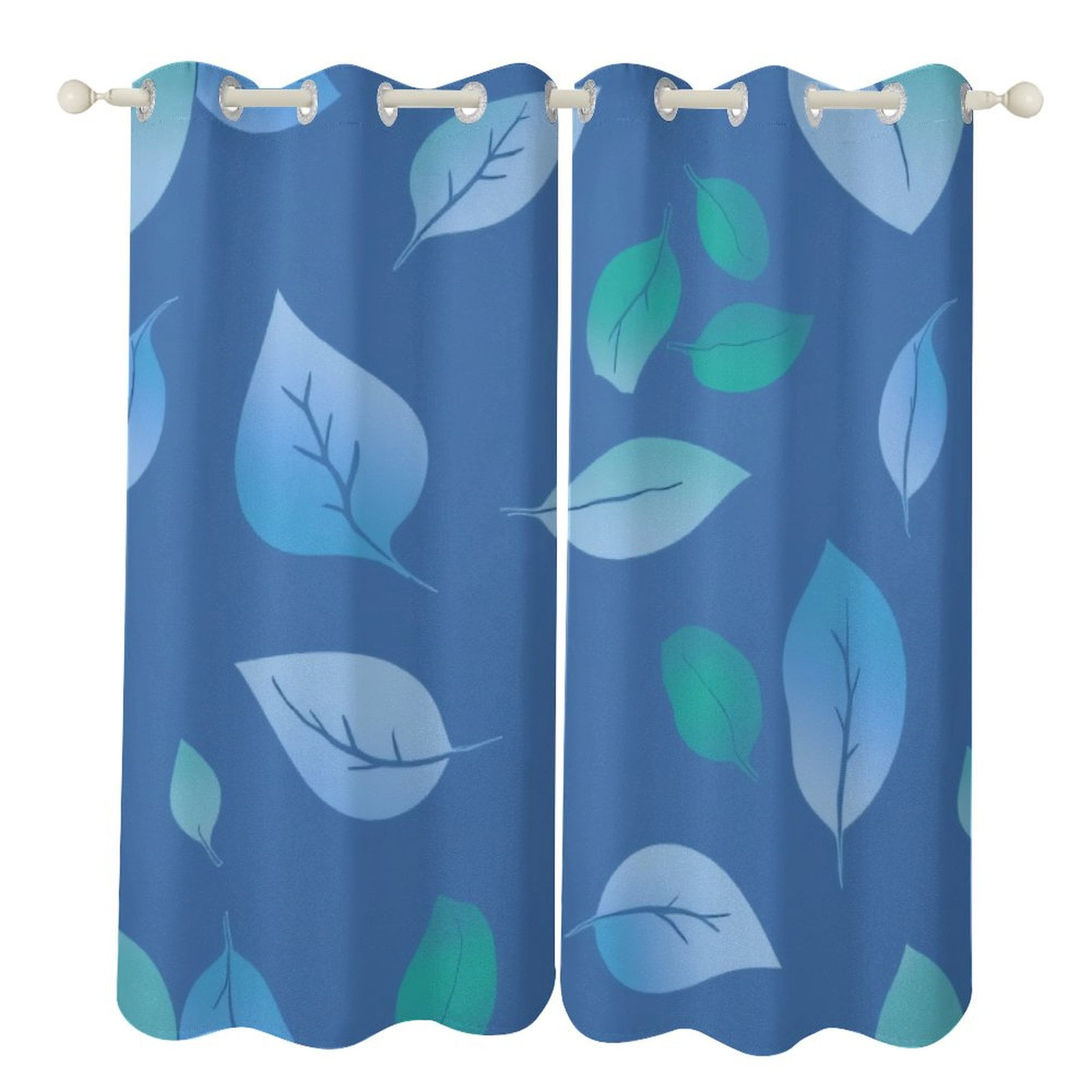 Blue And Green Leaf Pattern Blackout Window Curtains for Bedroom Living ...