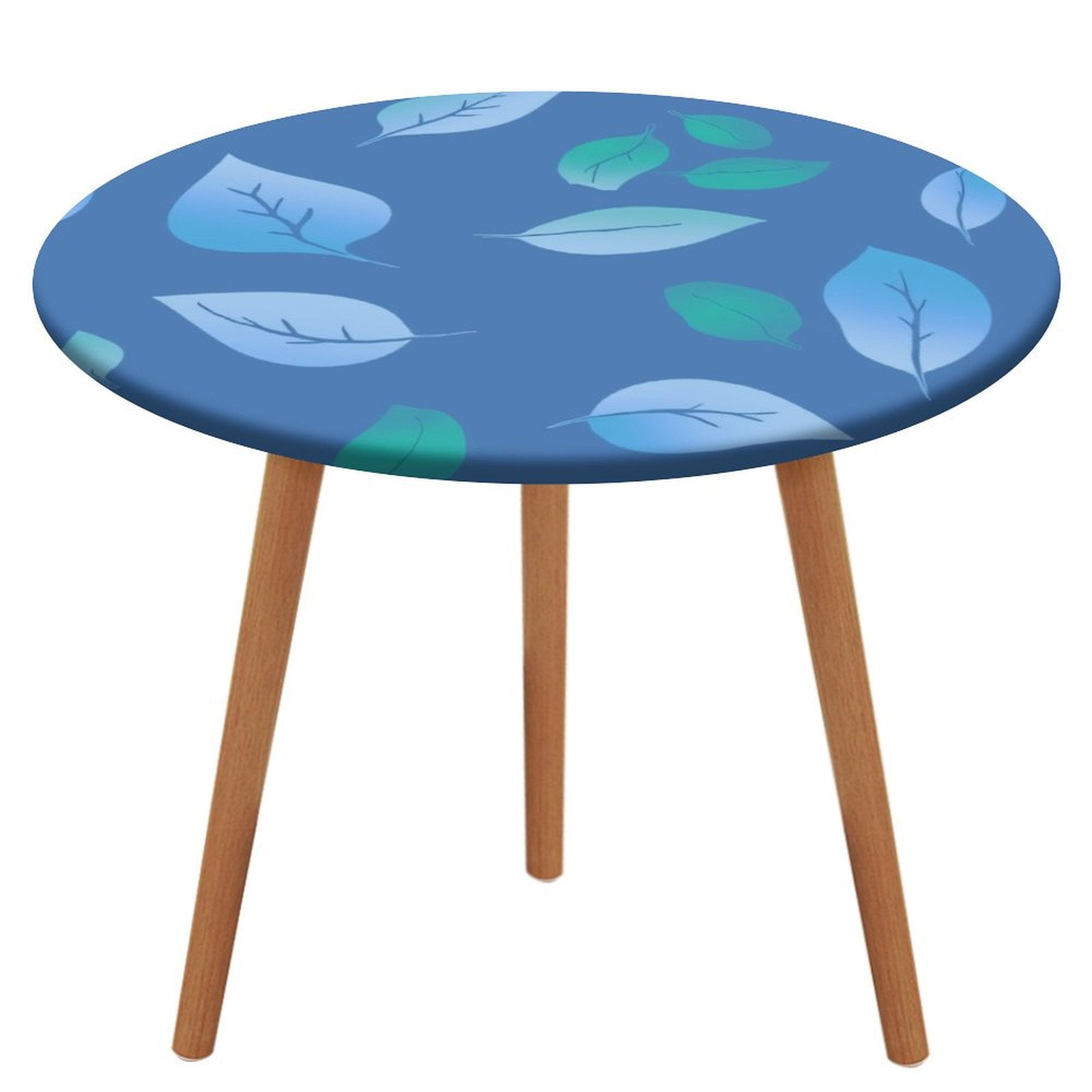 Blue And Green Leaf Pattern Pattern Round Tablecloth Waterproof Elastic ...