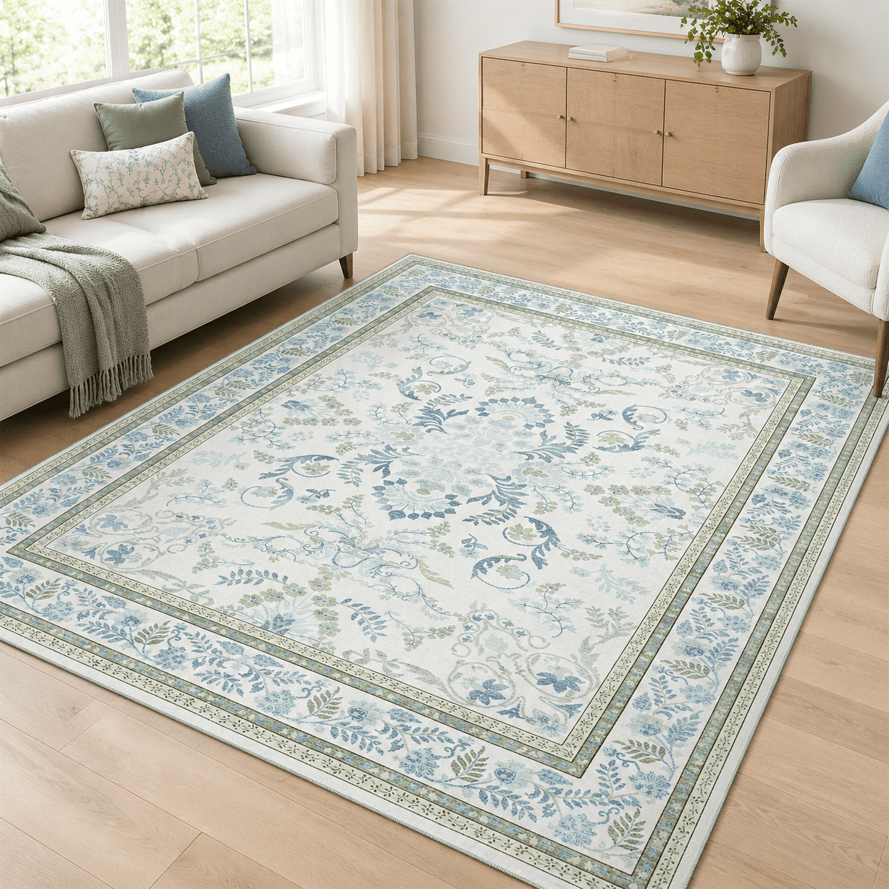 Blue And Green Washable 8x10 Rug - Walmart.com