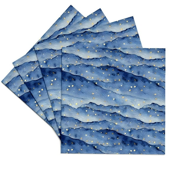 Blue And Image Of Gold Mountain Range Abstract, set of 4 Ceramic Tile ...