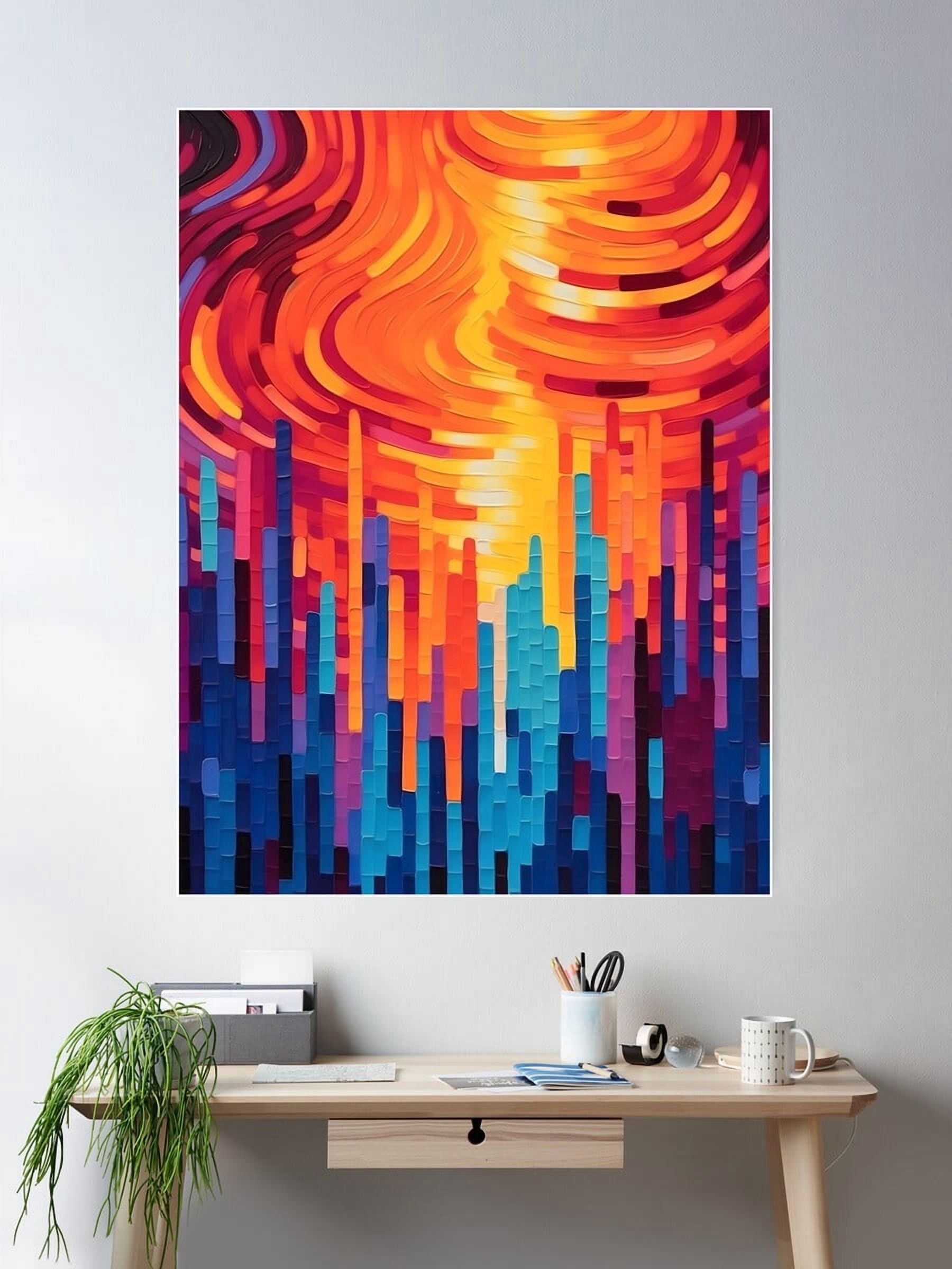 Blue And Orange Op Abstract Art 2 Poster Wall Art Modern Wall Decor For ...