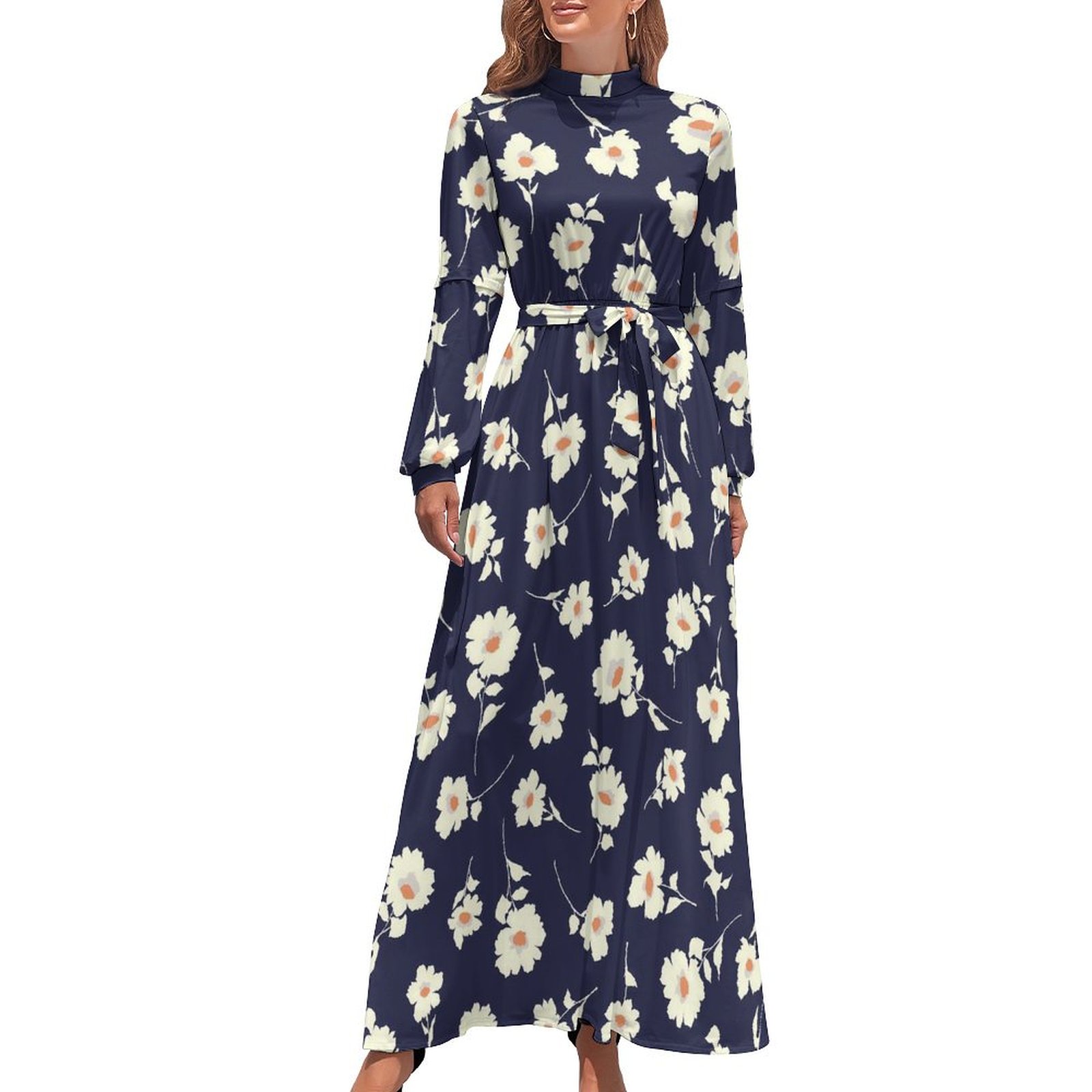 Blue And Pink Daisies Dress Vintage Floral Elegant Maxi Dress Street ...