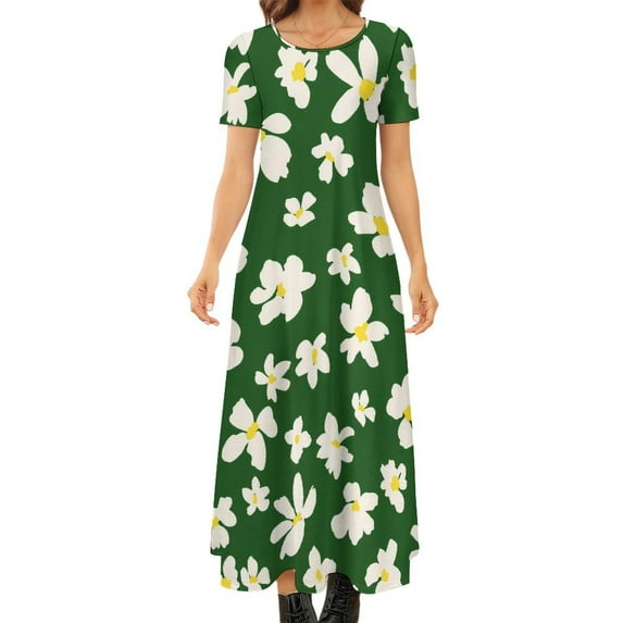 Blue And Pink Daisies Dress Vintage Floral Modern Maxi Dress Woman ...