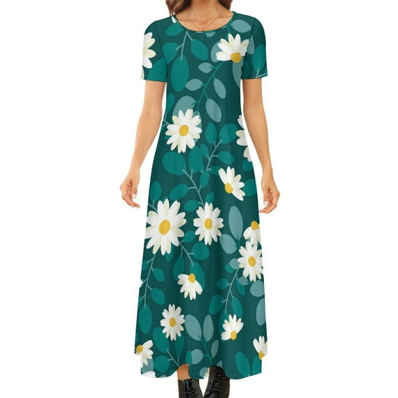 Blue And Pink Daisies Dress Vintage Floral Modern Maxi Dress Woman ...