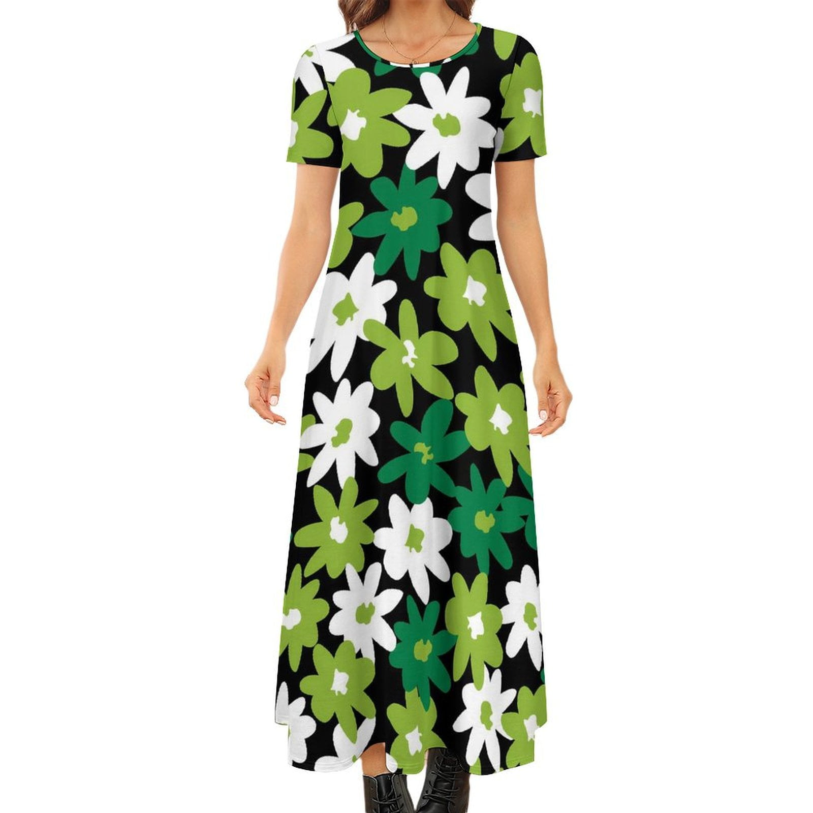 Blue And Pink Daisies Dress Vintage Floral Modern Maxi Dress Woman ...