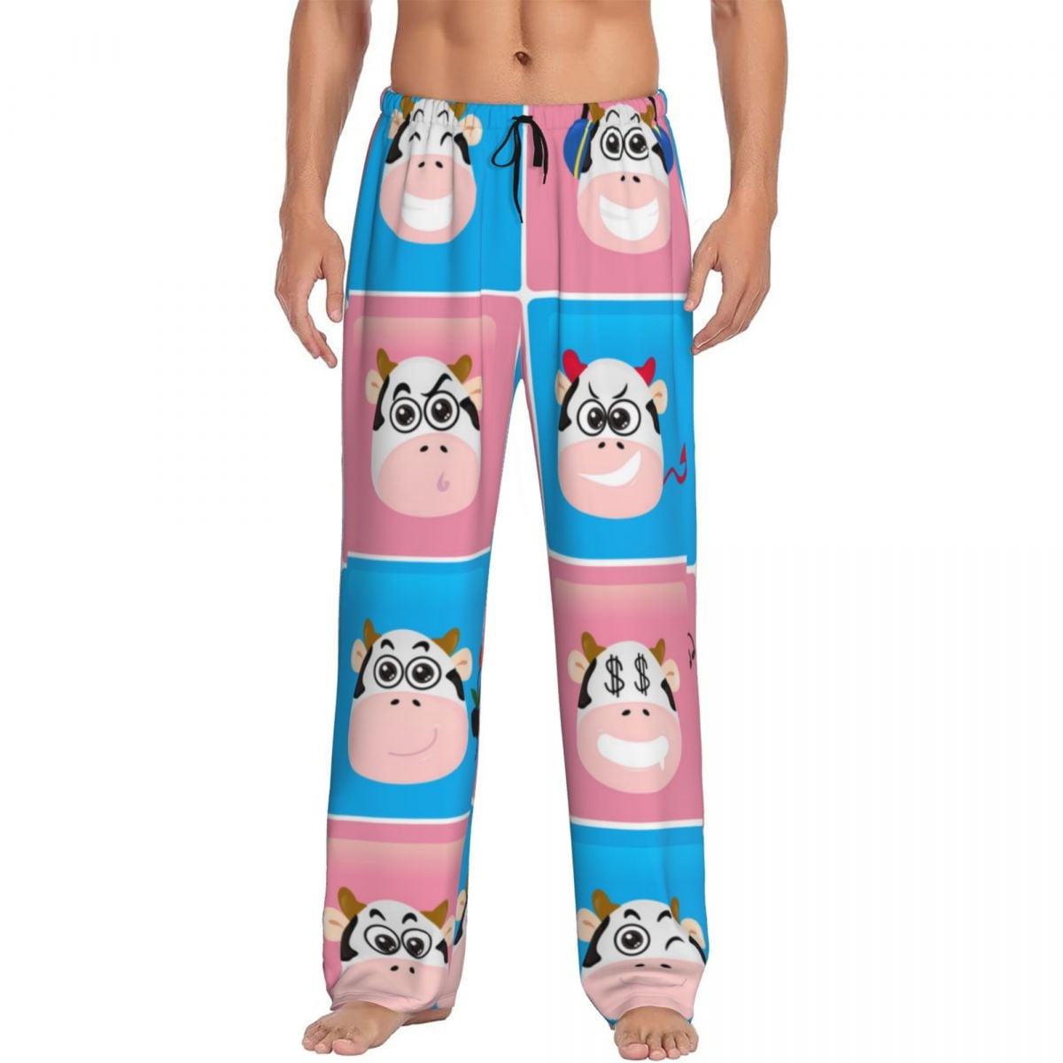 Blue And Pink Head Cow Emoticon Men Sleep Bottoms Male Lounge Trousers ...