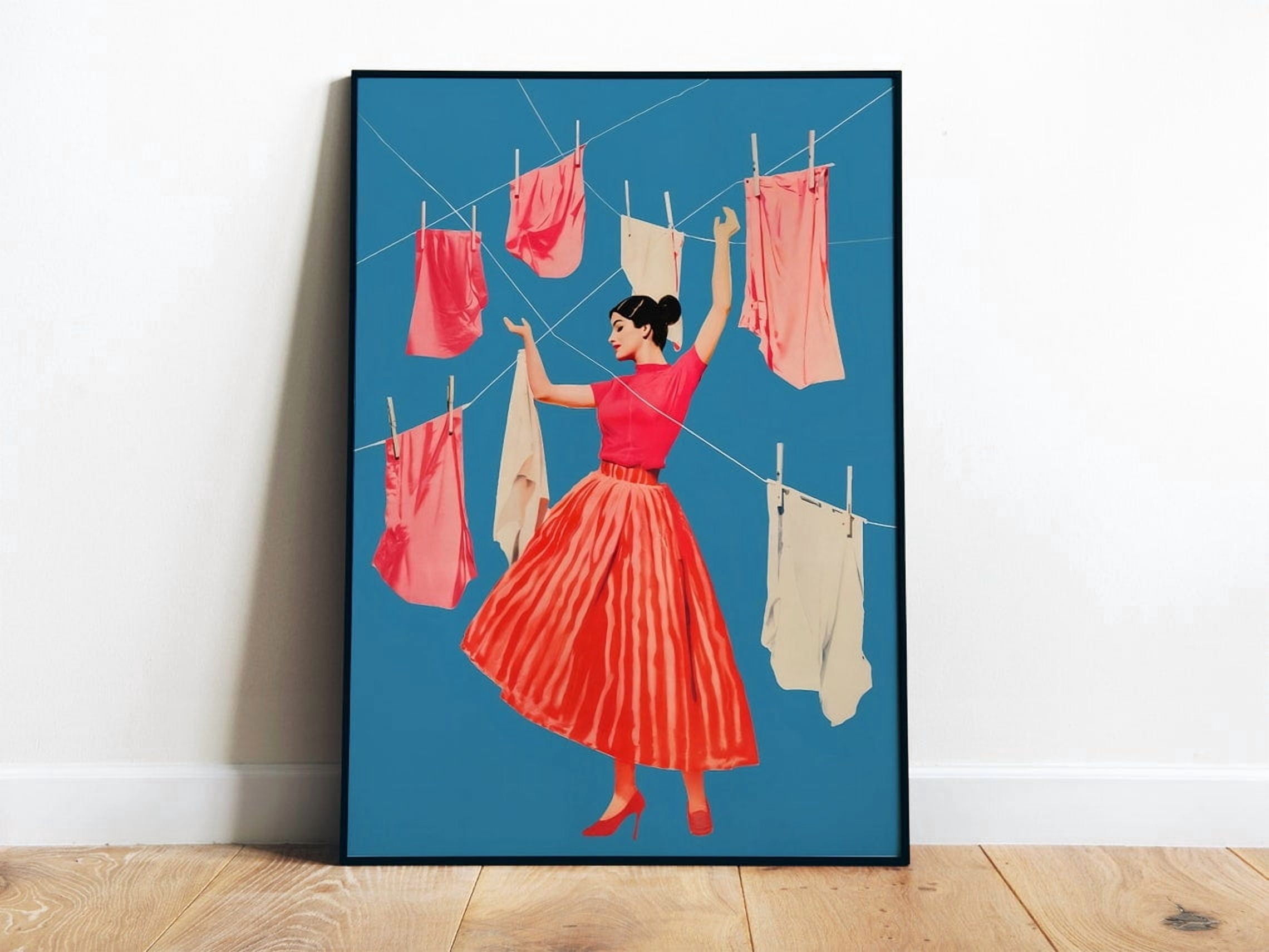 Blue And Pink Laundry Print Retro Bathroom Wall Art Laundry Room Decor ...