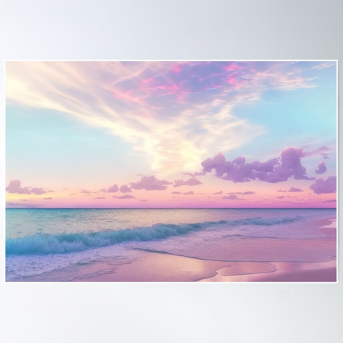 Blue And Pink Sunset By The Beach Poster Wall Art, Modern Wall Decor ...