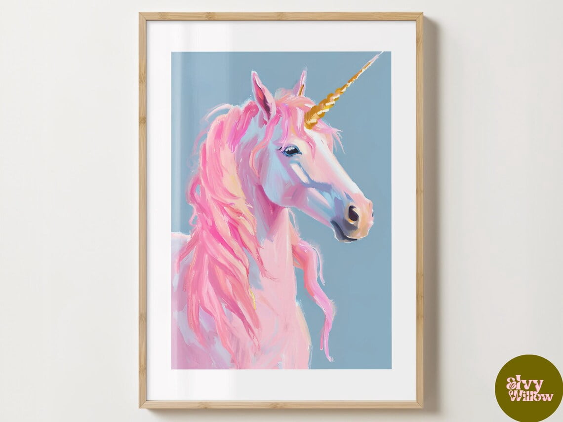 Blue And Pink Unicorn Head Wall Art Print, Unframed Paper Poster ...