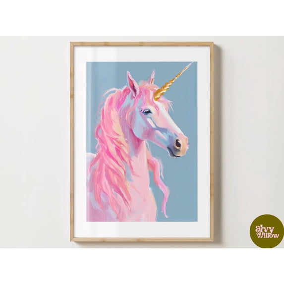 Blue And Pink Unicorn Head Wall Art Print, Unframed Paper Poster ...