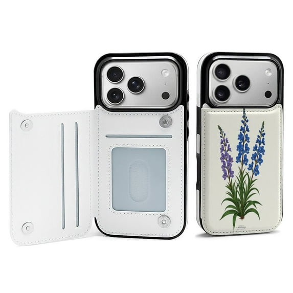 Blue And Purple Floral Illustration Leather Wallet Case for iPhone 15 ...