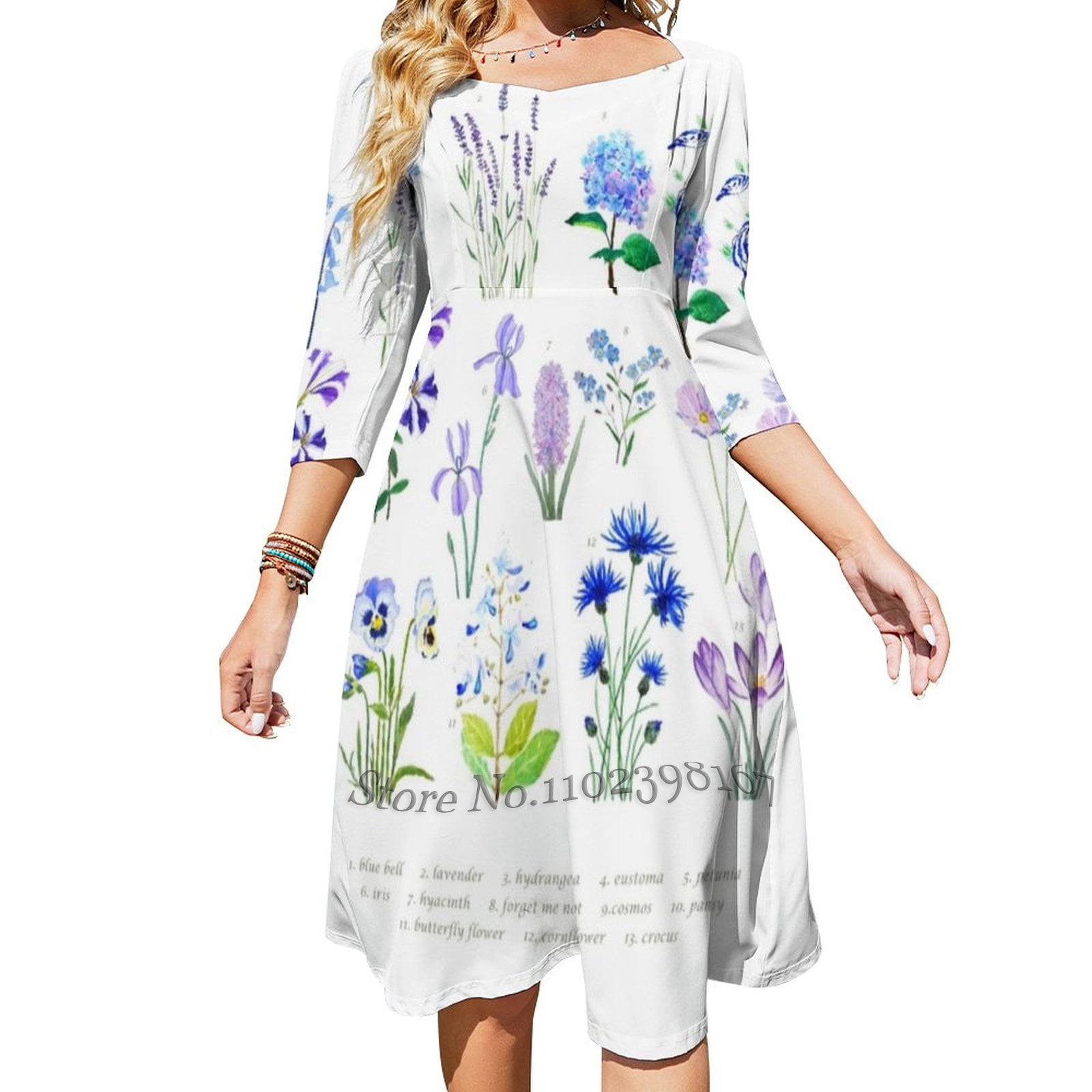 Blue And Purple Flower Collection Watercolor Sweetheart Knot Flared ...