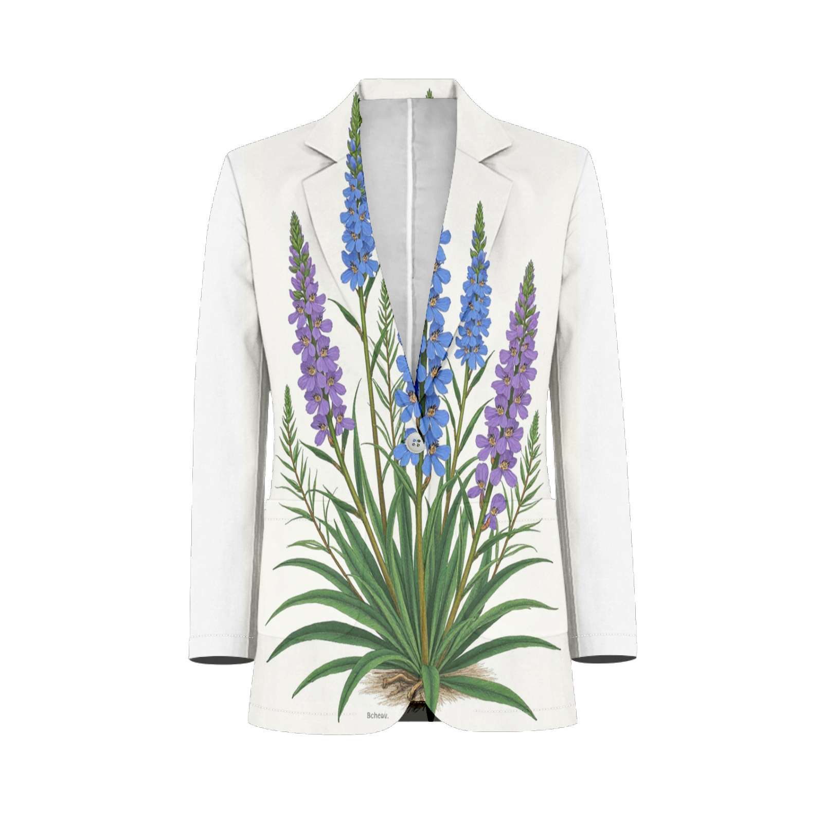 Blue And Purple Flowers Growing Mens Suits Shawl Collar Slim Fit Suit ...