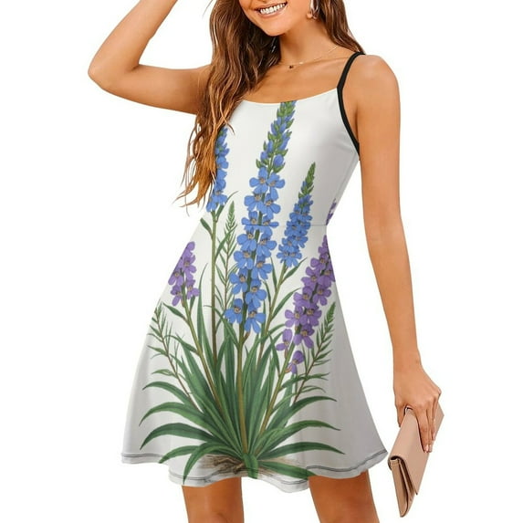 Blue And Purple Flowers Growing Summer Dresses For Women A-line Dress ...