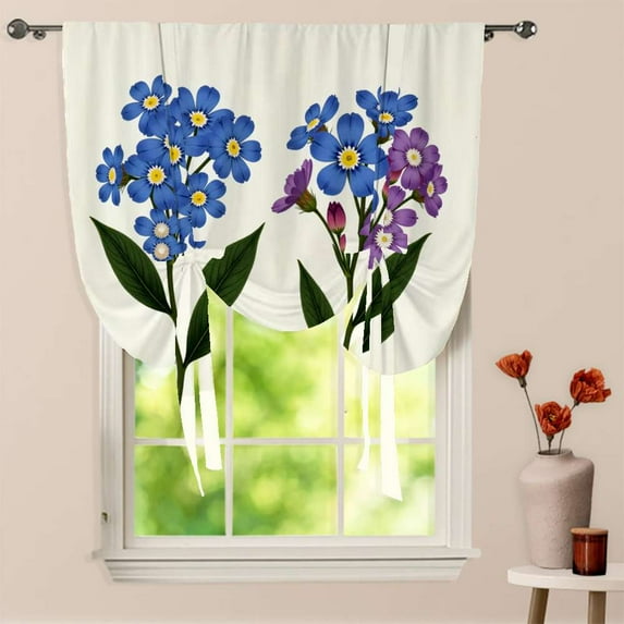 Blue And Purple Flowers Illustrated Window Curtain for Living Room ...