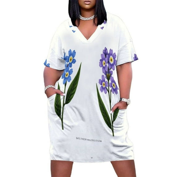 Blue And Purple Flowers Loose Pocket Dress Dresses Summer Summer ...