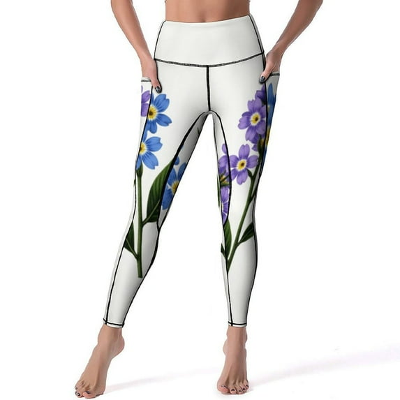 Blue And Purple Flowers Pants Leggings for Fitness Fitness Woman ...