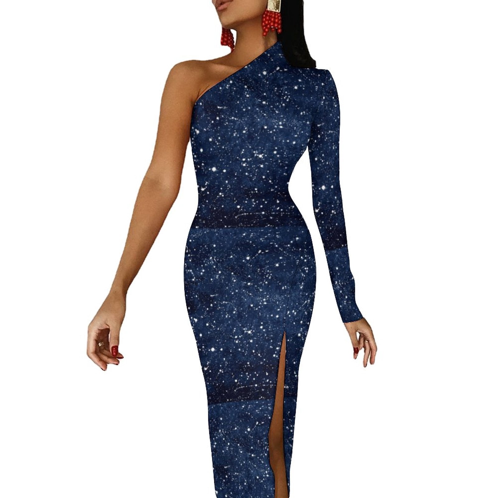 Blue And Purple Galaxy Long Dress Cosmic Neon Print Party Maxi Dress ...
