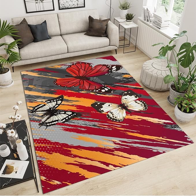 Blue And Red Butterfly Print Area Rug, Abstract Graffiti Background ...