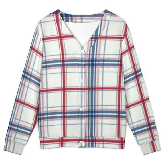 Blue And Red Checkered Sweater Women V-neck Single-Breasted Letters ...