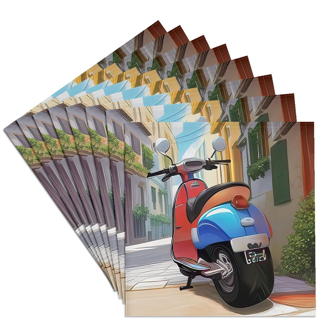 3drose, Blue and Red Classic Scooter Stands on the Street of the Small ...