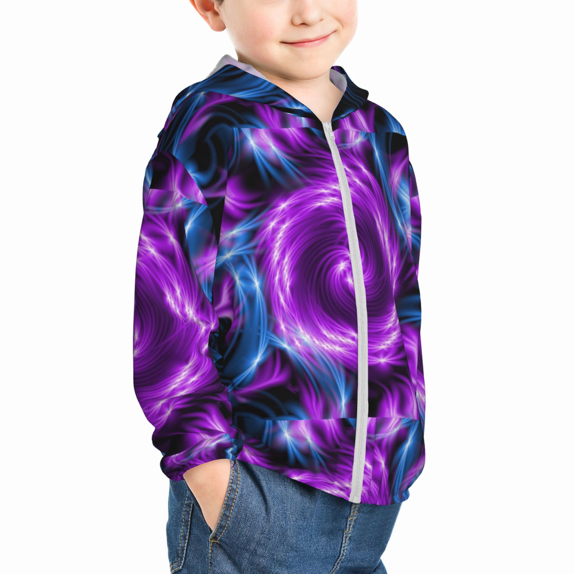 Blue And Red Colored Wallpaper Kids Zip-Up Hoodie Girls Boys Sun Protection Jacket Hooded ...