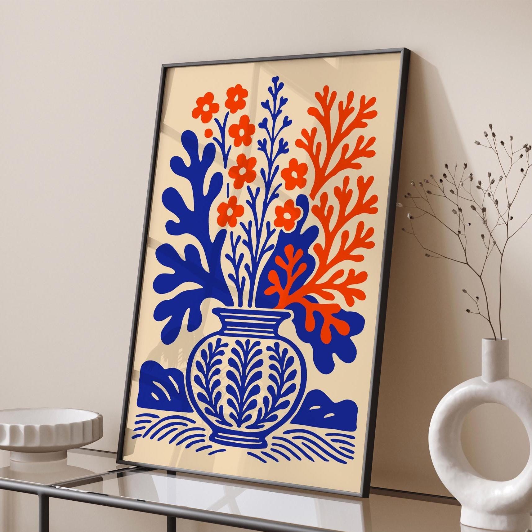 Blue And Red Coral Reef Print: Coastal Ocean Botanical Wall Art ...